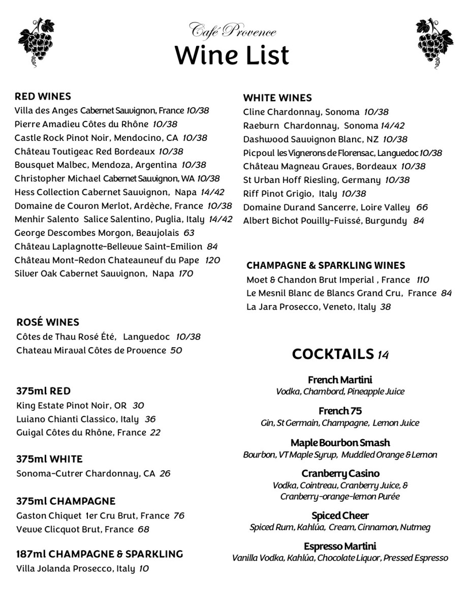 Menus Crafted from Ultra-Fresh, Local Ingredients - Café Provence